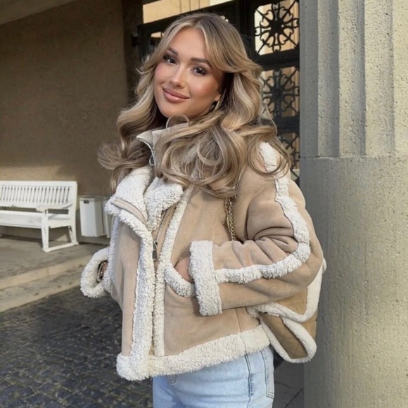 Zara | Jackets & Coats | Zara Double Faced Shearling Jacket Cream Tan ...